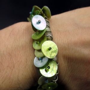 Jewelry | Vintage Green Beaded Shell Charm Bracelet | Poshmark